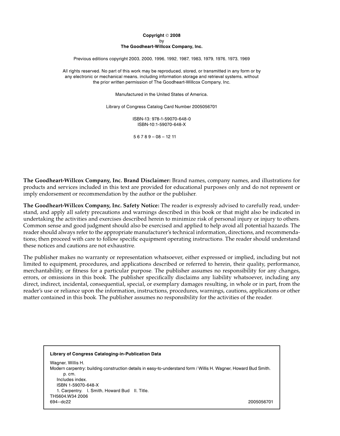 Modern Carpentry, 11th Edition page 1