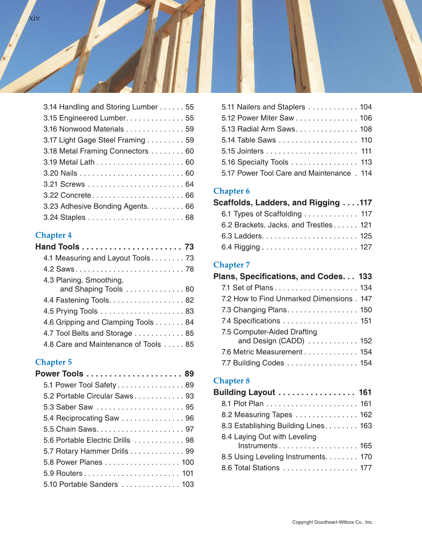 Modern Carpentry, 12th Edition page xiv