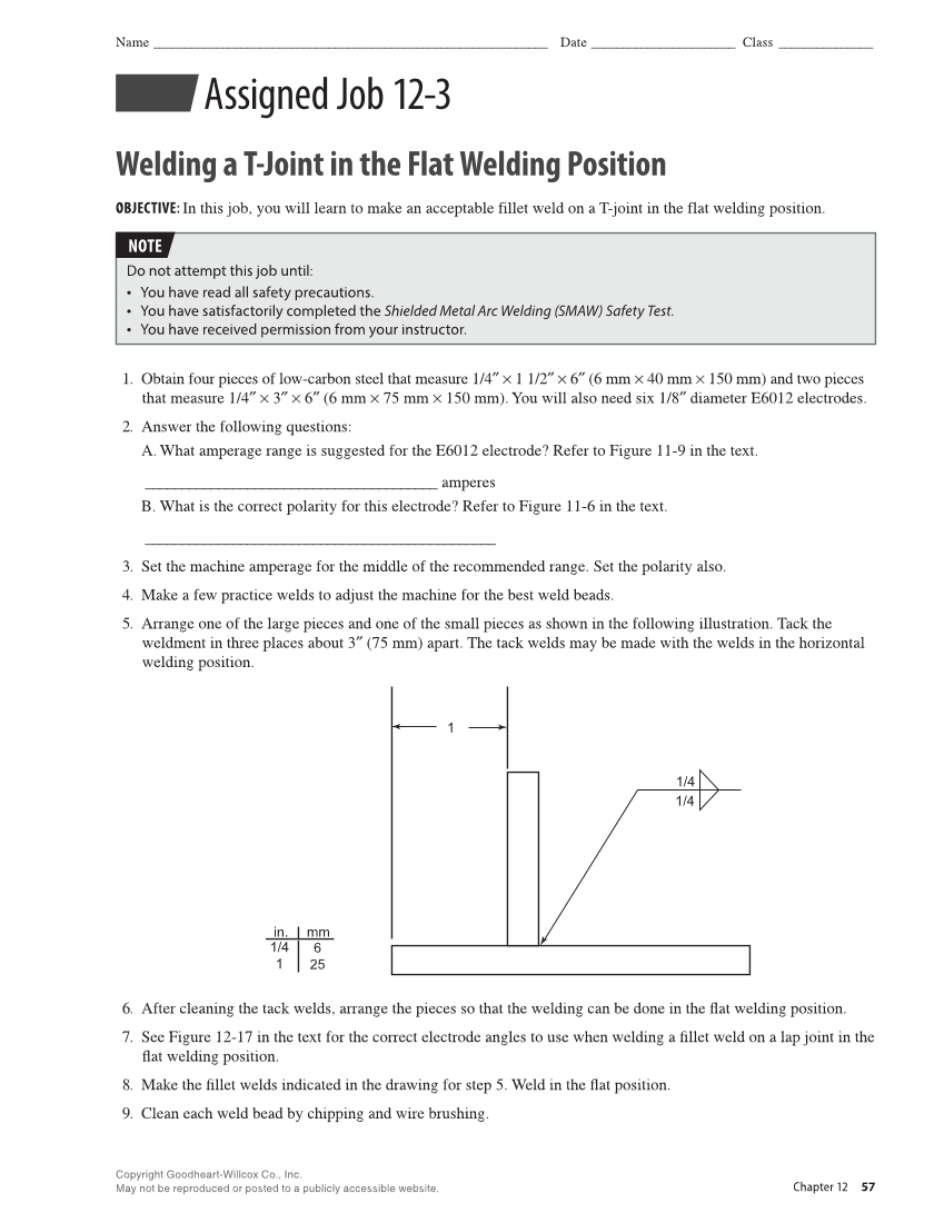 Welding Fundamentals 6e, Lab Workbook page 56