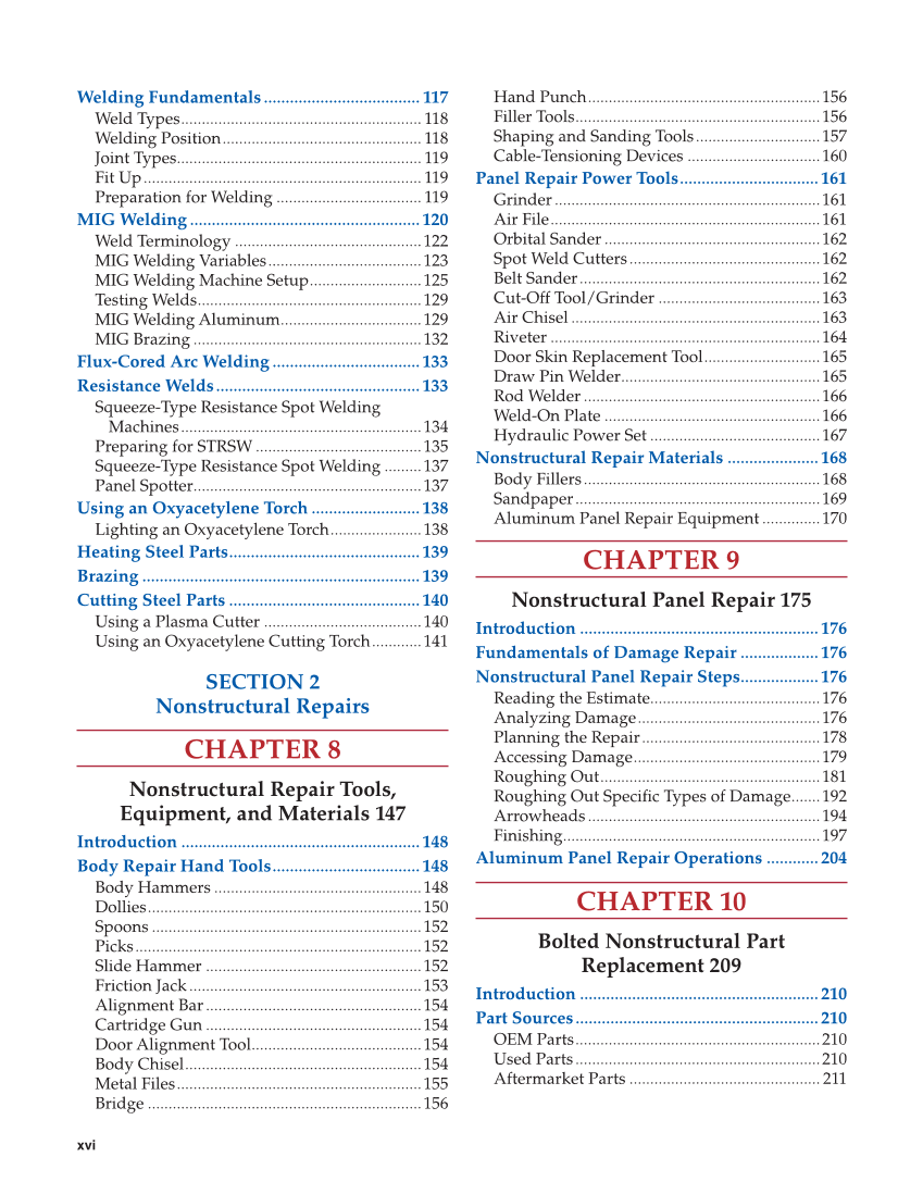 Auto Collision Repair and Refinishing 3e, Online Textbook page xvi