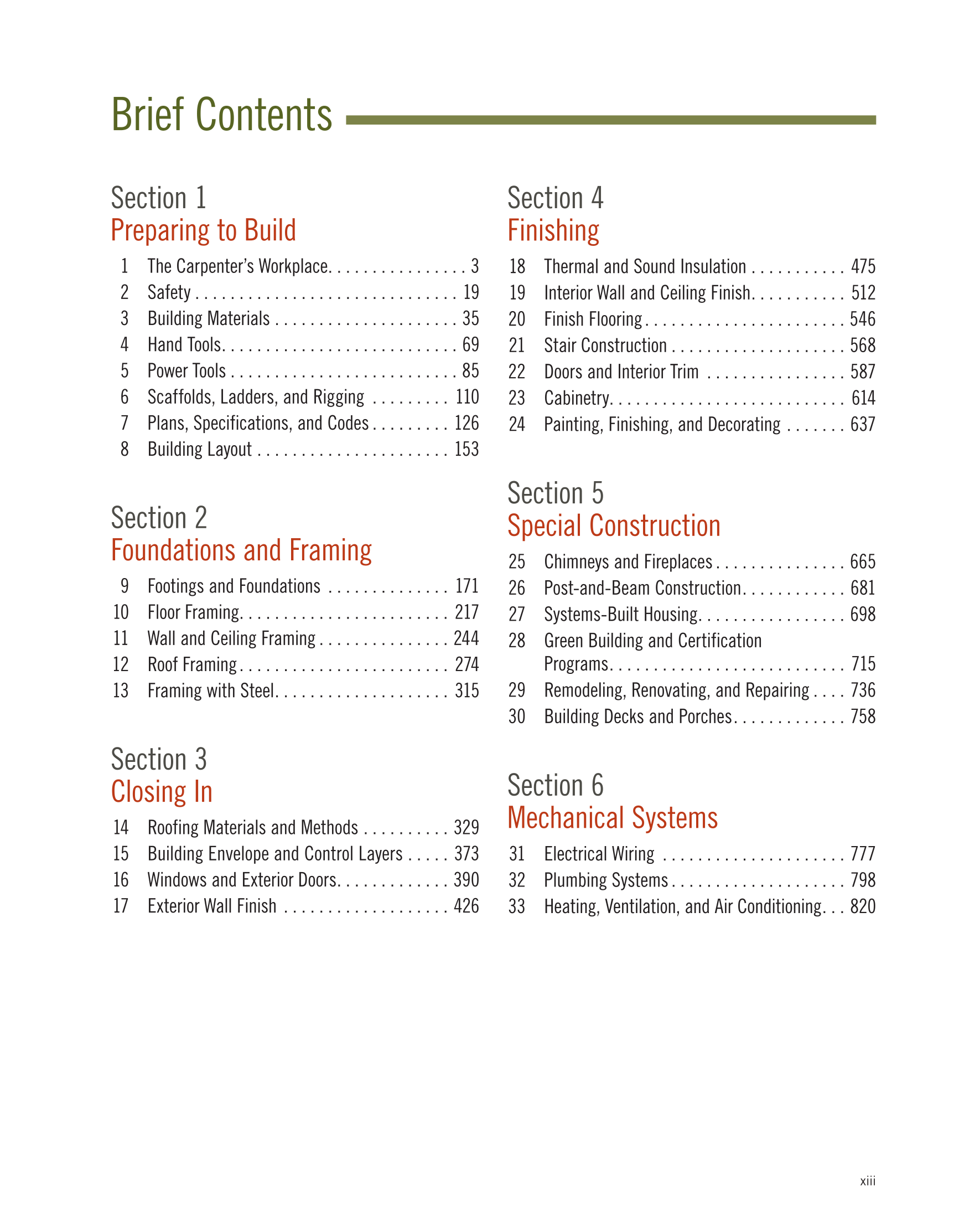 Modern Carpentry 13e, Textbook page xiii
