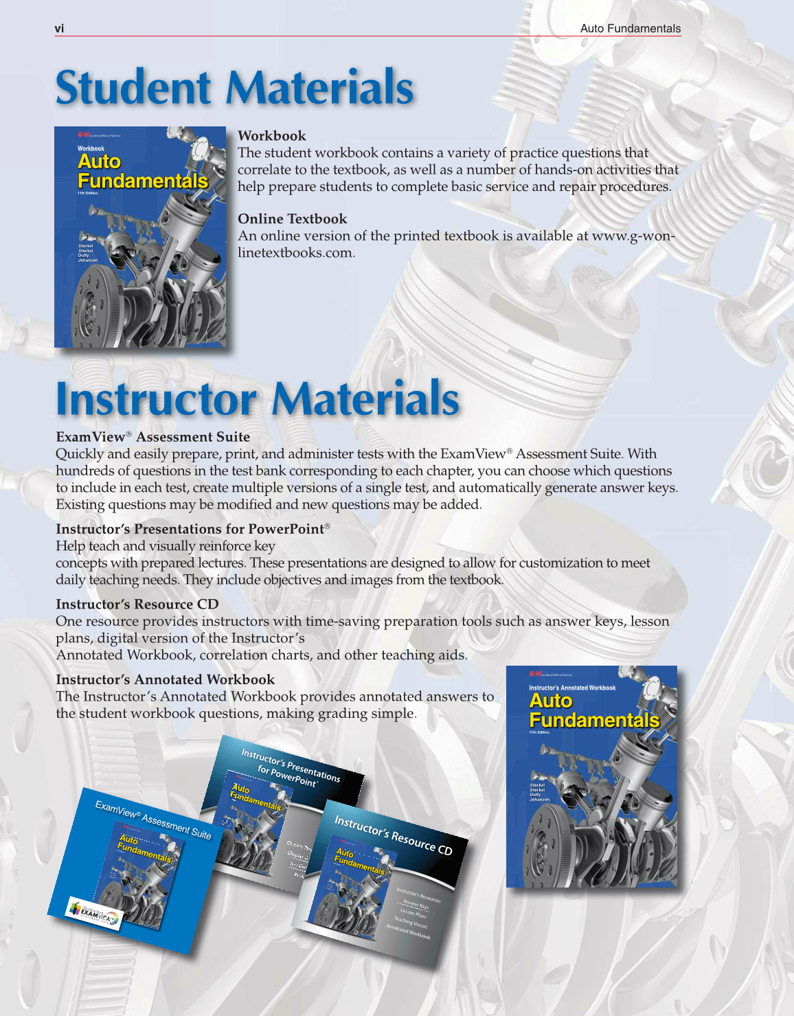 Auto Fundamentals, 11th Edition page vi