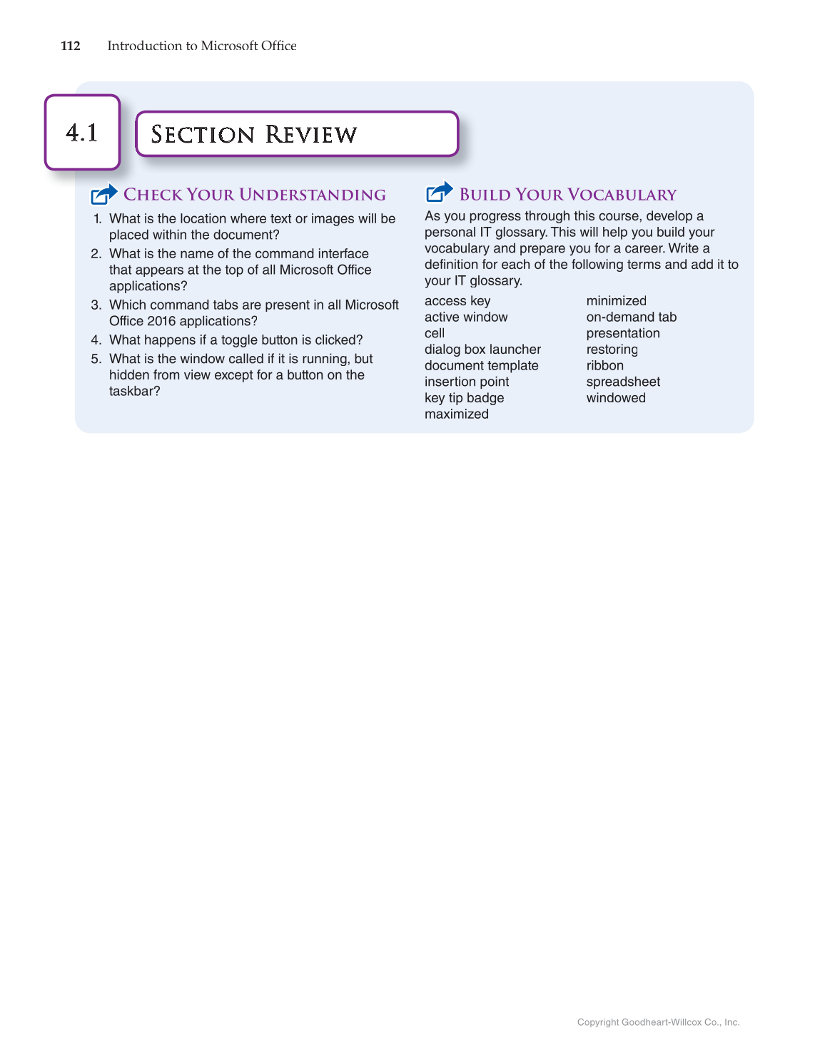 Introduction to Microsoft Office 2016, 1st Edition page 112