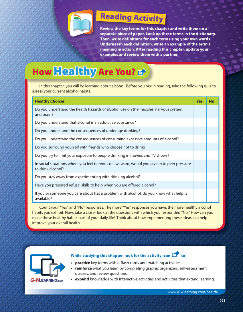 Comprehensive Health Skills for Middle School, 1st Edition page 270