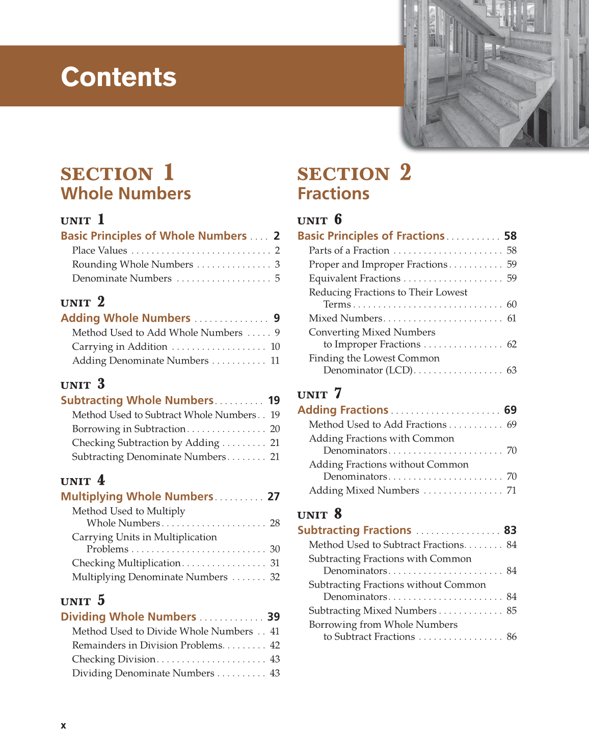 Math for Carpentry and Construction, 1st Edition page x