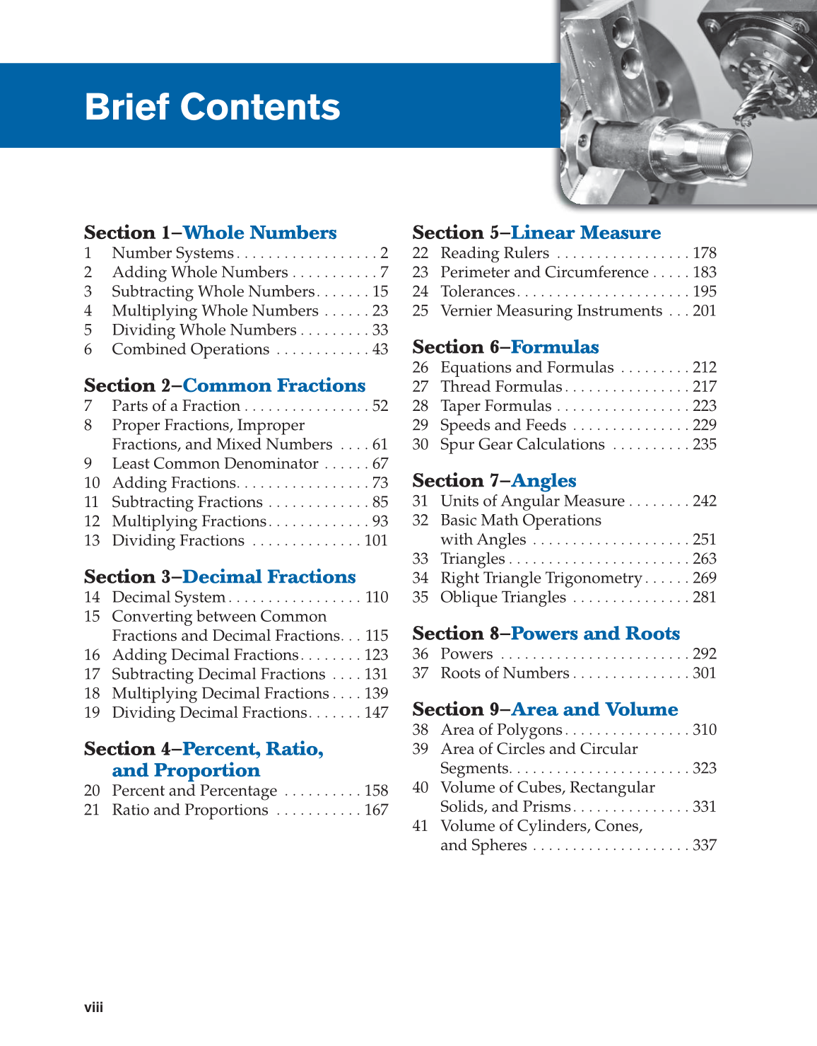 Math for Machinists, 1st Edition page viii