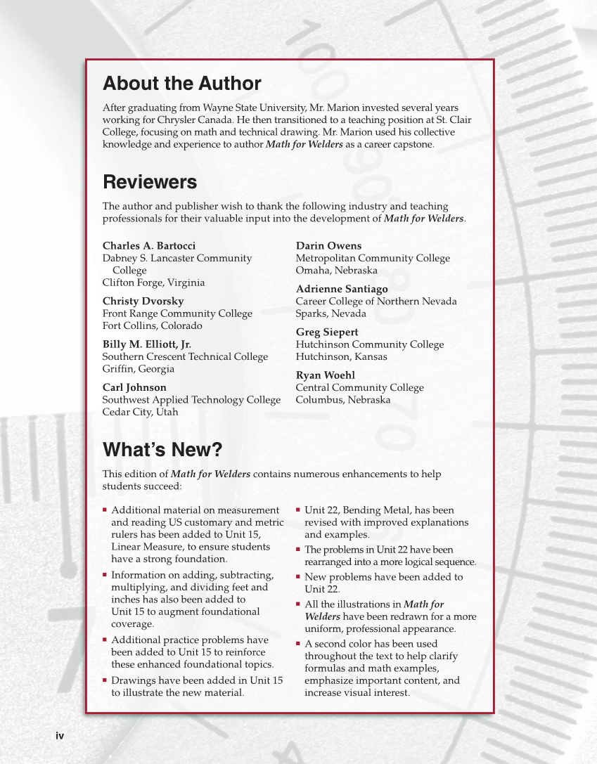 Math for Welders, 6th Edition page v