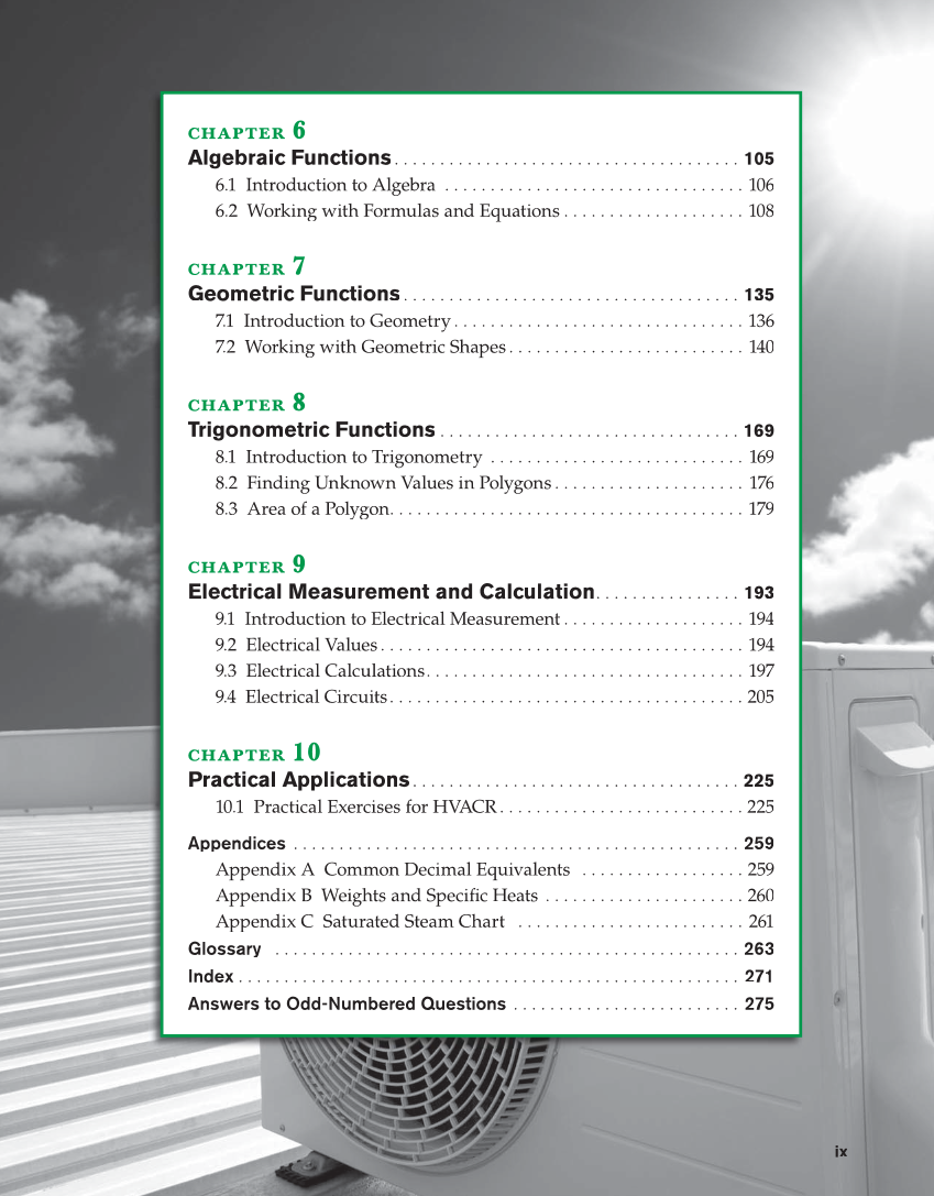 Math for HVACR, 1st Edition page ix