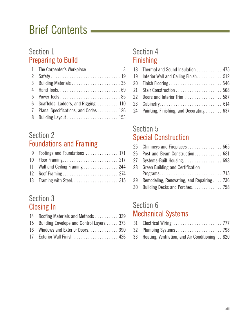 Modern Carpentry 13e, Textbook page xiii